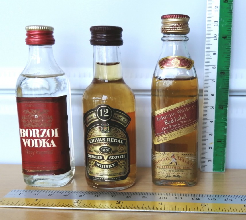 3 Vintage Miniature Liquor Bottles - Borzoi Vodka, Chivas Regal ...