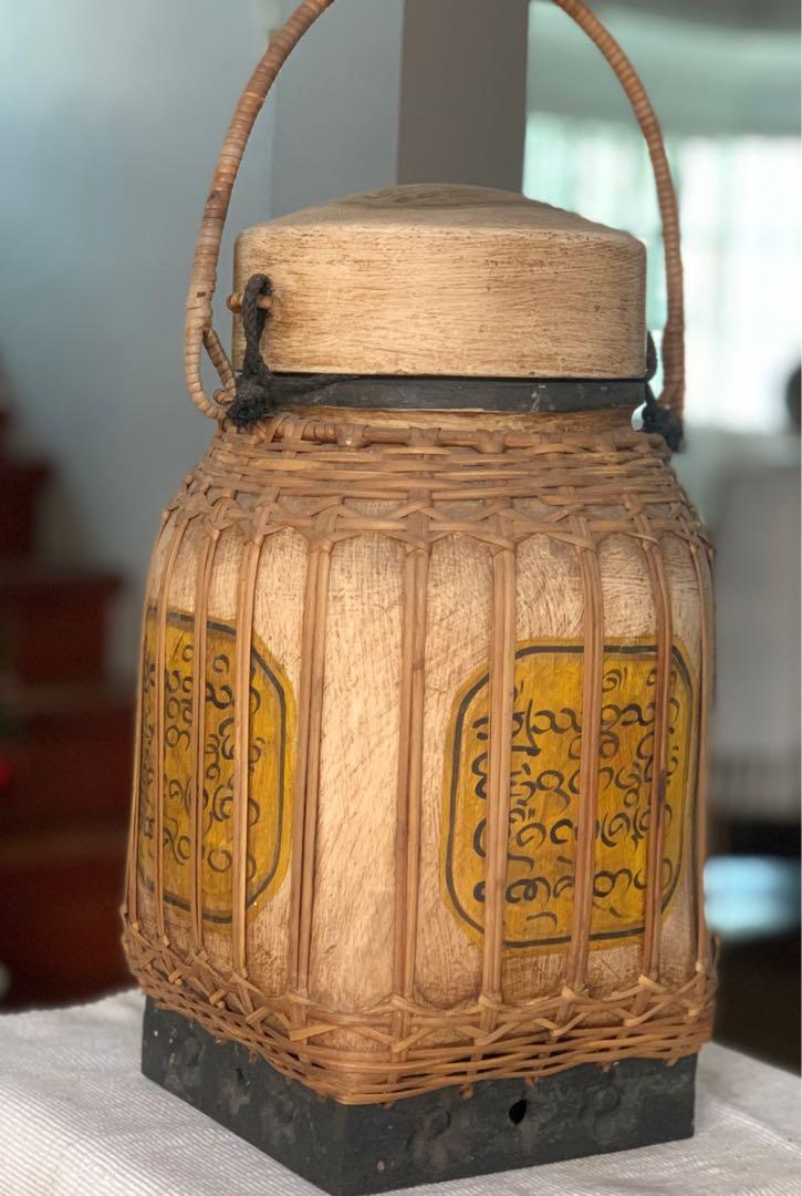 Vintage Thai rice box with Lanna script giving blessings, Hobbies ...