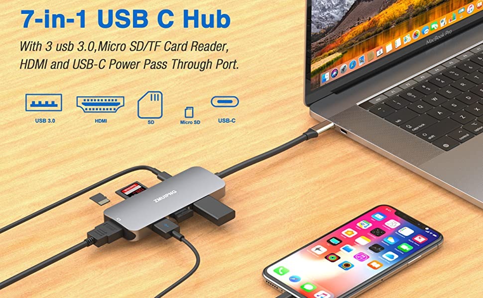 [BNIB] ZMUIPNG (ZM1806) 7-in-1 USB C Multi-Port Hub for MacBook Pro Air ...