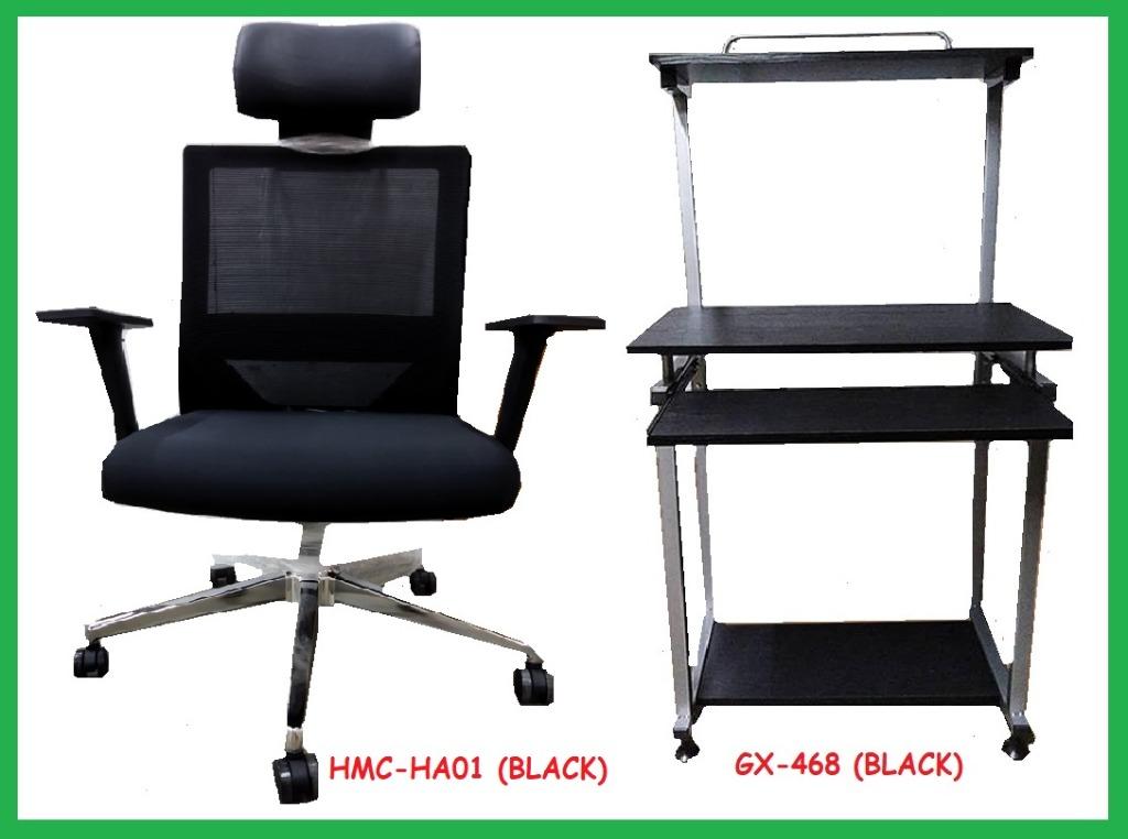 BUNDLE Chair HMC-HA01 (BLACK)/Computer Table GX-468(Black), Furniture ...