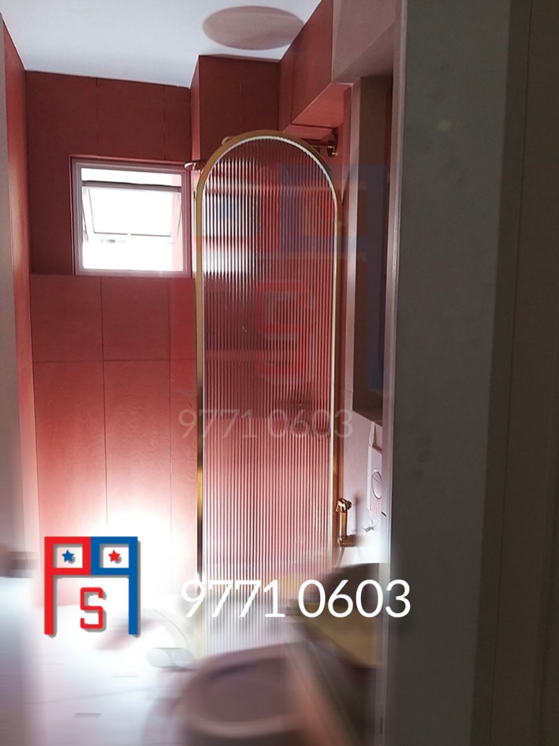 Gold arc crystal reeded glass shower screen, Furniture & Home Living ...