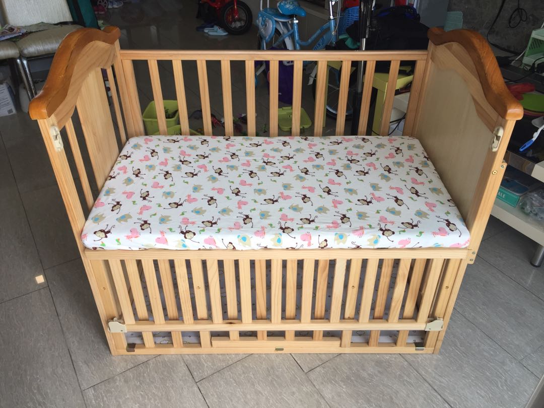 Height Adjustable Wooden Baby Cot, Babies & Kids, Baby Nursery & Kids ...