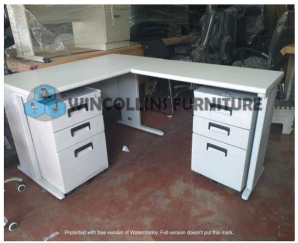 L-SHAPE TABLE WITH STEEL MOBILE PEDESTAL DRAWER, Furniture & Home ...
