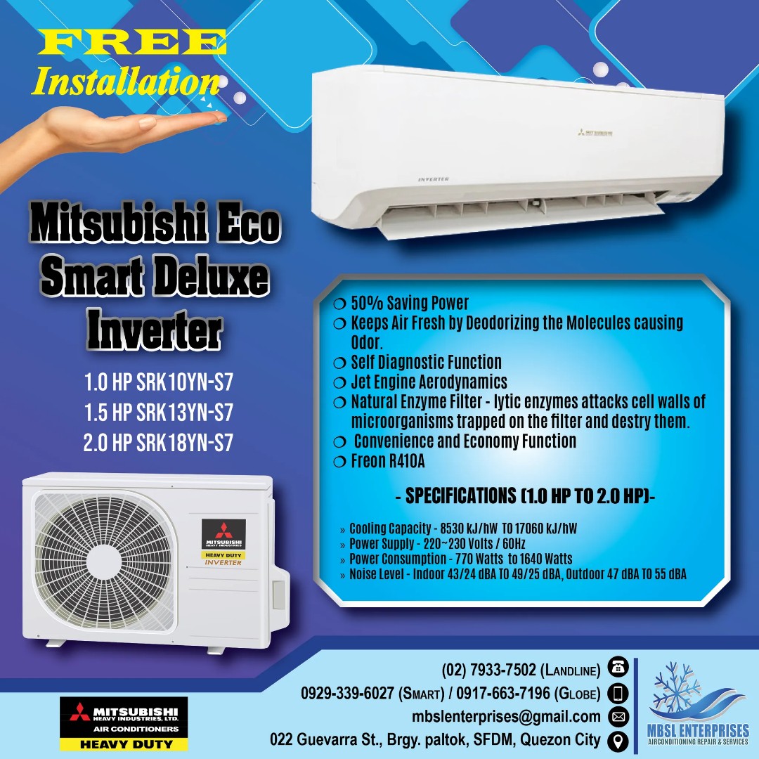 MITSUBISHI DELUXE INVERTER SPLIT TYPE AIRCON WITH FREE INSTALLATION, TV ...