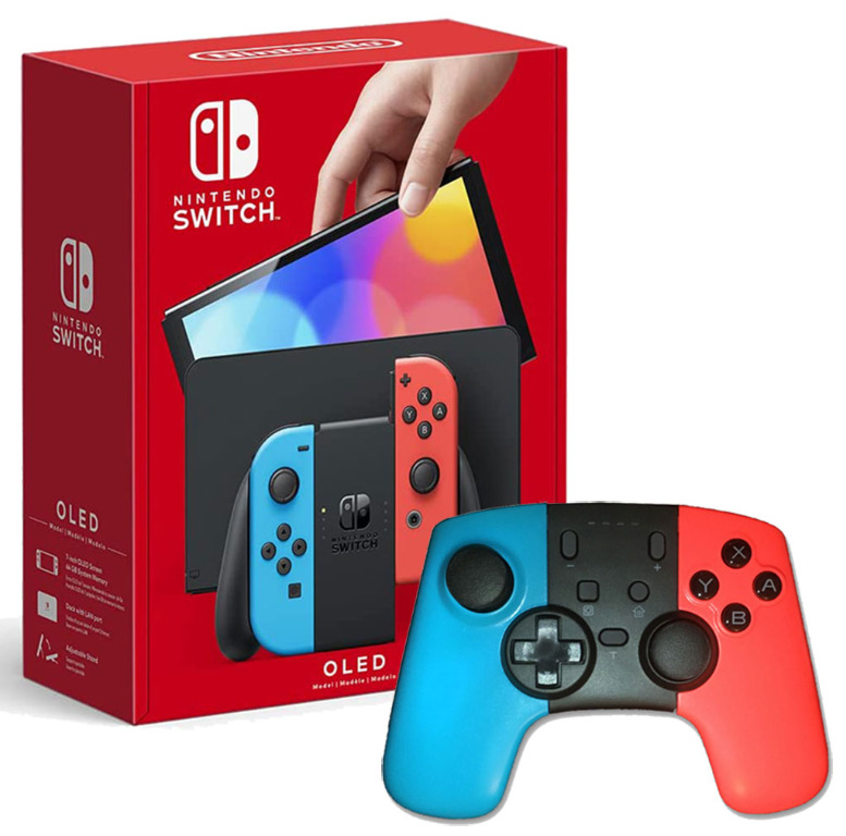 Nintendo Switch OLED Neon Console + Pro Wireless Controller, Video ...