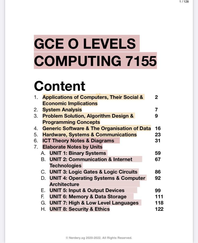 Gce O Level Computing Topical Notes Topical Exam Style Questions And Solutions And Exam Papers