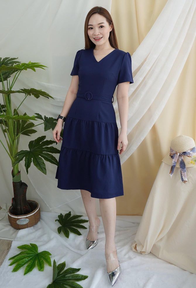 OL dress in navy colour, Women's Fashion, Muslimah Fashion, Dresses on ...