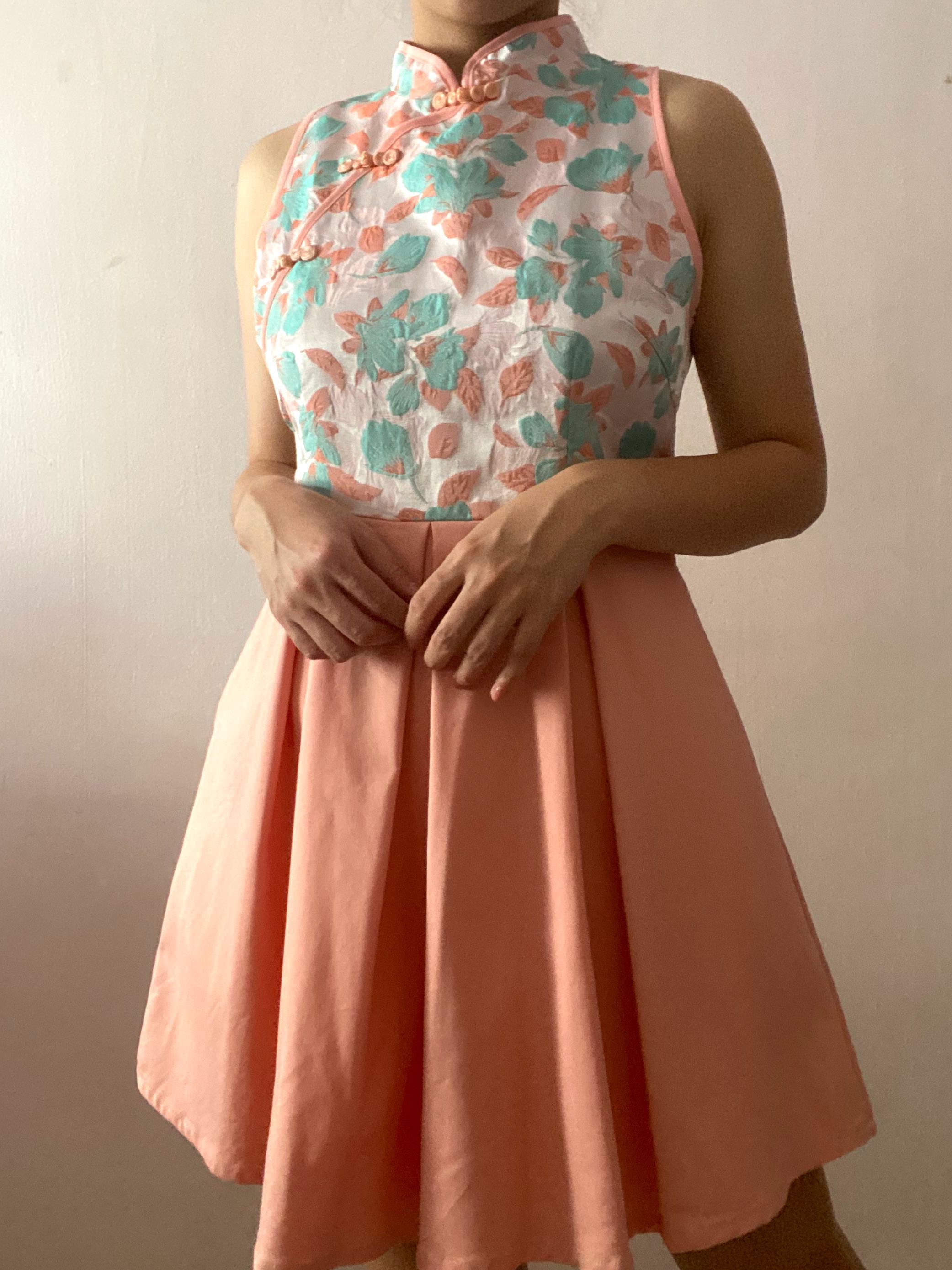 Peach Pink Floral QiPao/ Cheongsam, Women's Fashion, Dresses & Sets ...