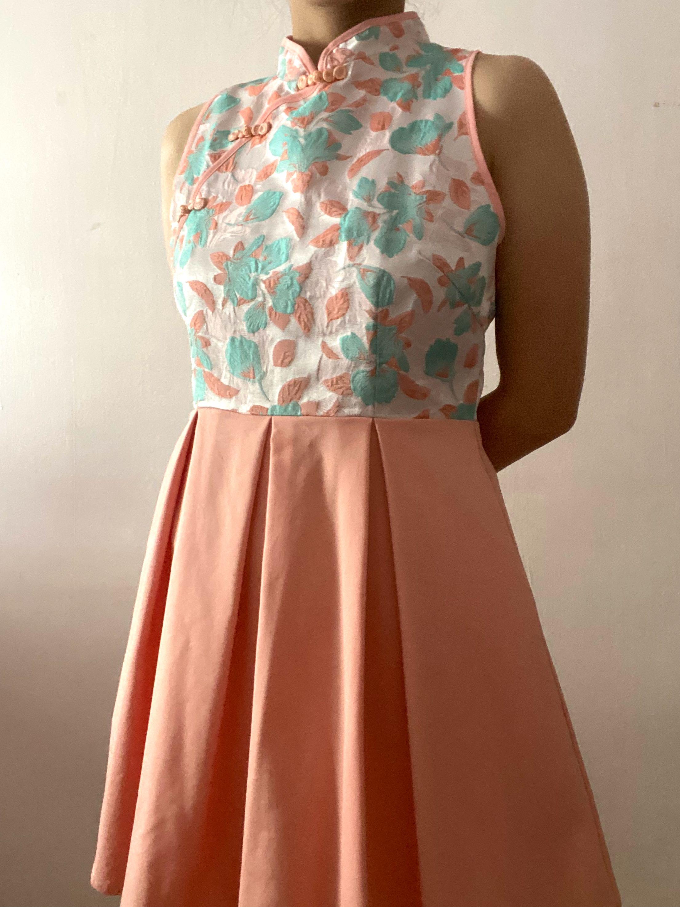 Peach Pink Floral QiPao/ Cheongsam, Women's Fashion, Dresses & Sets ...