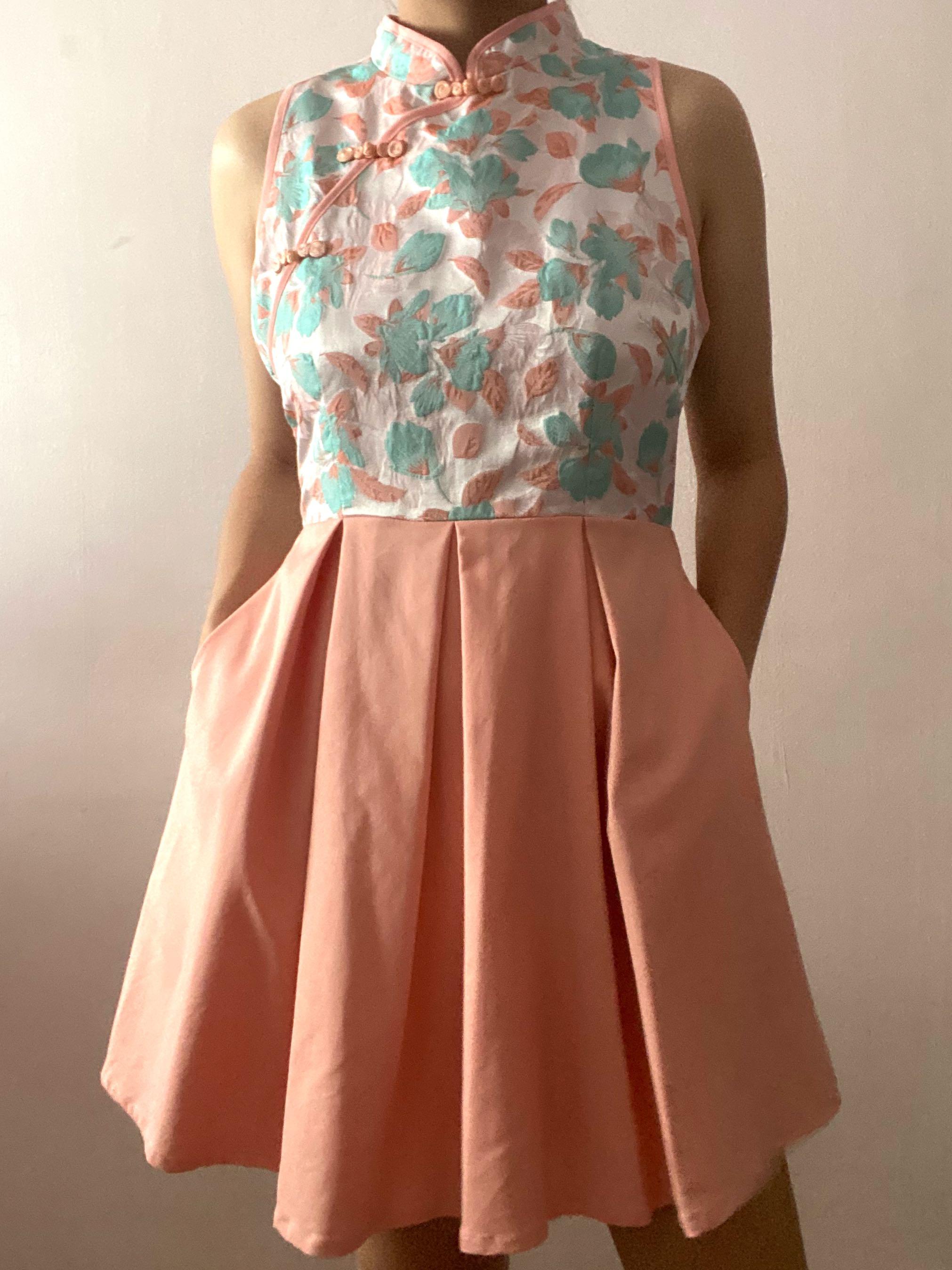 Peach Pink Floral QiPao/ Cheongsam, Women's Fashion, Dresses & Sets ...