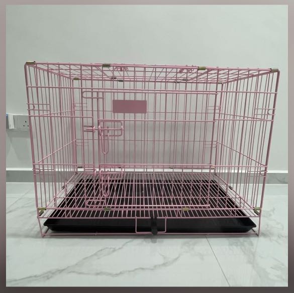 Pink Dog Cage with Pull Out Pee Tray (2 sizes avail), Pet Supplies ...