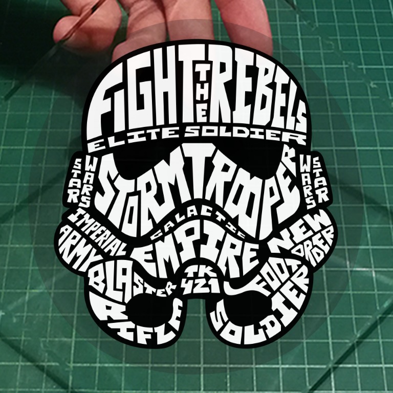 Star Wars : Storm Trooper calligram in Static Cling Car Decals . Abt ...