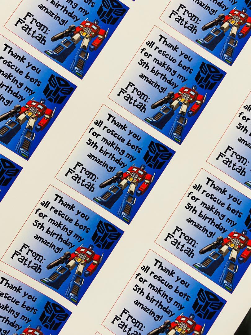 Transformer Birthday Stickers, Hobbies & Toys, Stationery & Craft, Art ...