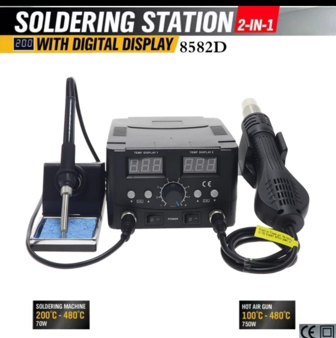 8582D Desoldering Station Hot Air Gun and Electric Soldering Iron 2-in ...