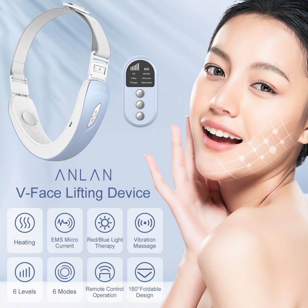 ANLAN V-Face Lifting Device EMS Massage Chin V-shaped Red/Blue Light ...