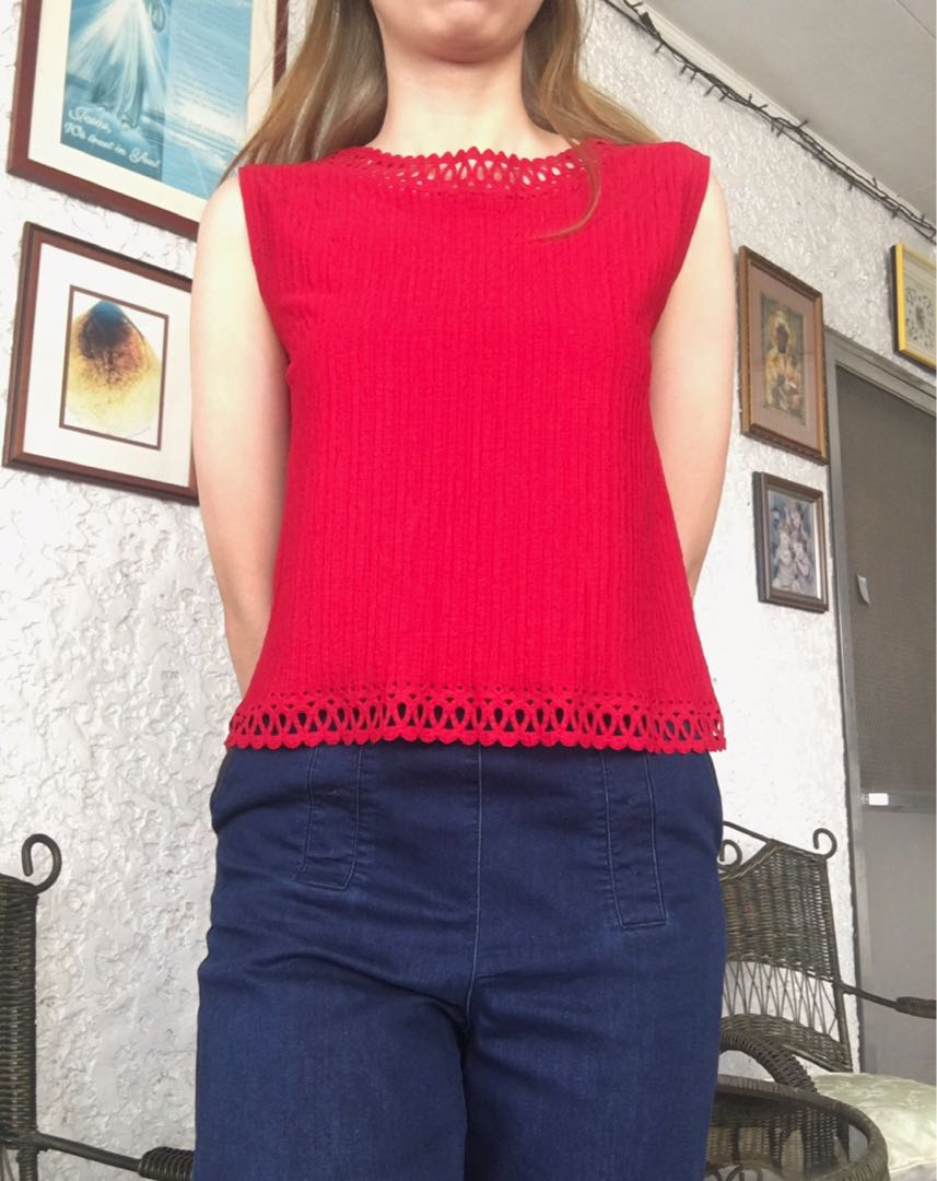 Korean Red Sleeveles Top, Women's Fashion, Tops, Sleeveless on Carousell