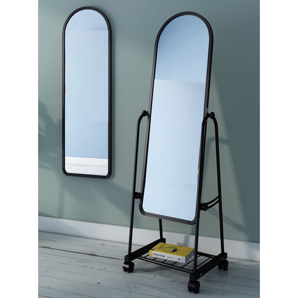Movable Standing Mirror Full Body Length with Wheels Rollers & Storage ...
