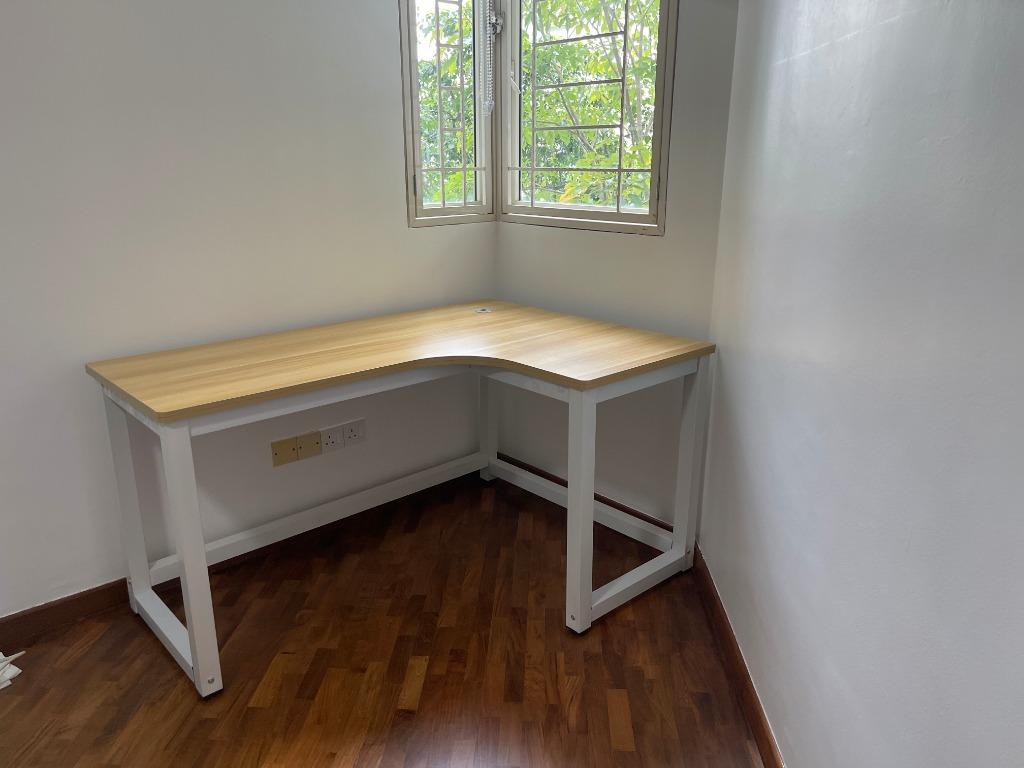 New model L Shape Computer Table White Leg, Furniture & Home Living ...