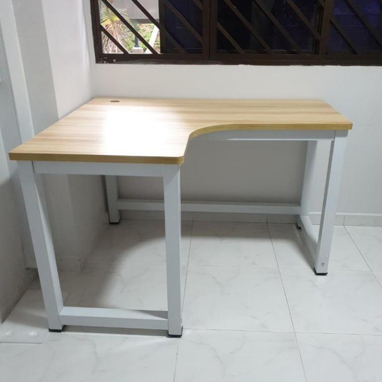 New model L Shape Computer Table White Leg, Furniture & Home Living ...