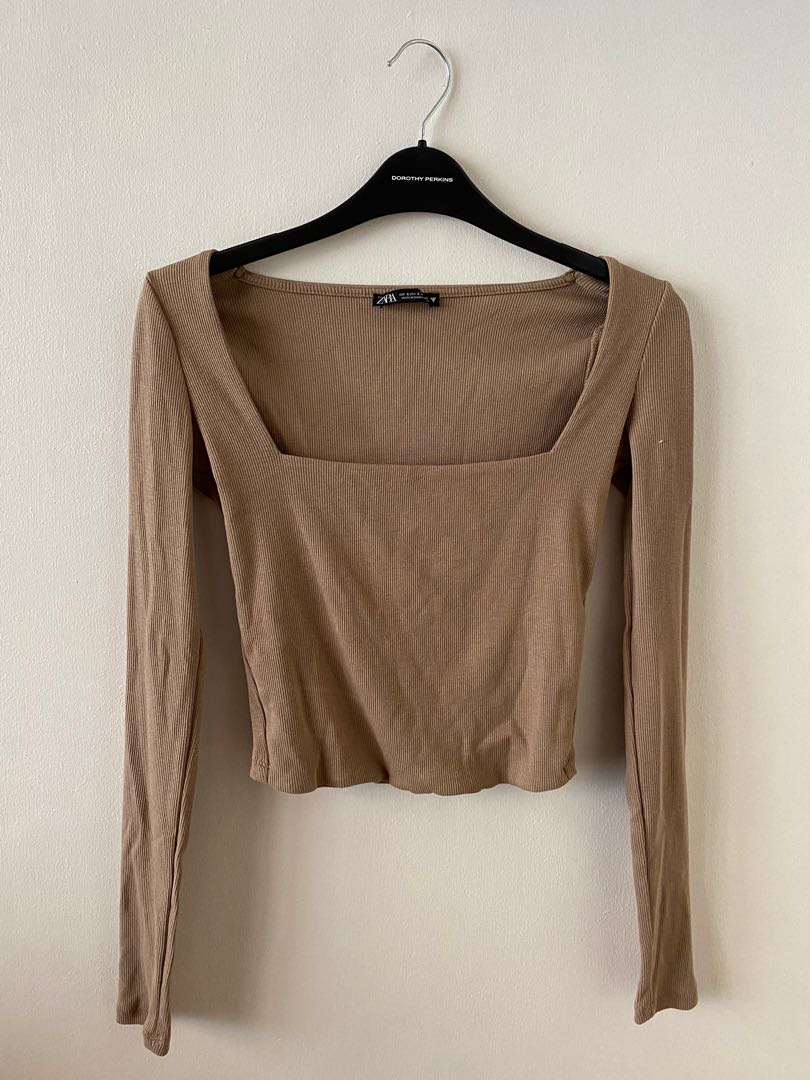 NEW ZARA Basic Square neck, Women's Fashion, Tops, Longsleeves on Carousell