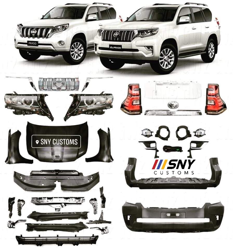 Prado Upgrade 2018 to 2019 Kit projector bumper fender Hood facelift ...