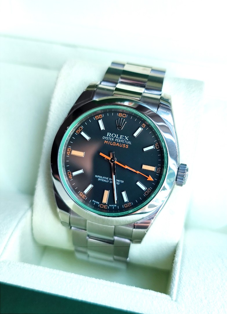 Rolex Milgauss GV Green Tint Sapphire Complete Stickers Watch Head, Men ...