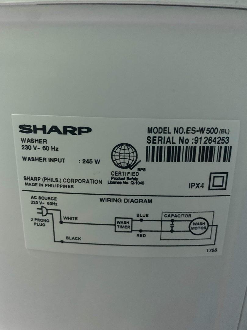 SHARP SINGLE TUB WASHING MACHINE ES-W500, TV & Home Appliances, Washing ...