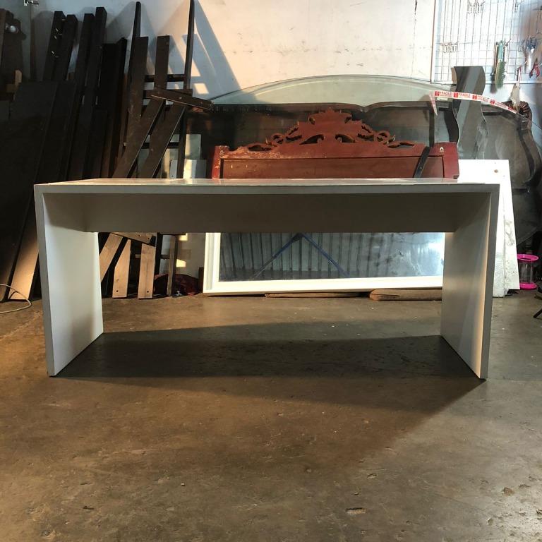 Top Glass Long Study Table White Colour / Atas Kaca Panjang Meja ...