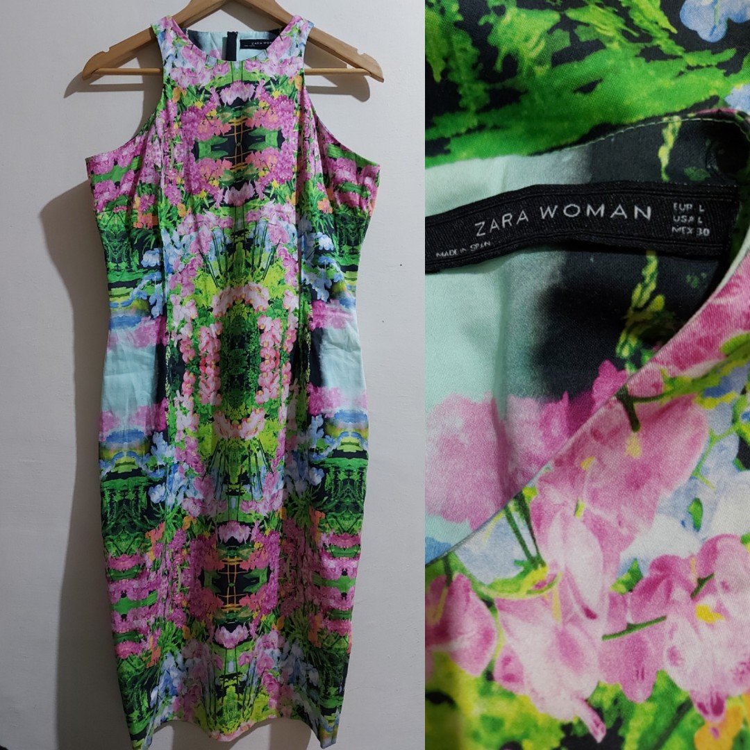 Zara Ribbed Floral Midi Dress, Women's Fashion, Dresses & Sets, Dresses ...