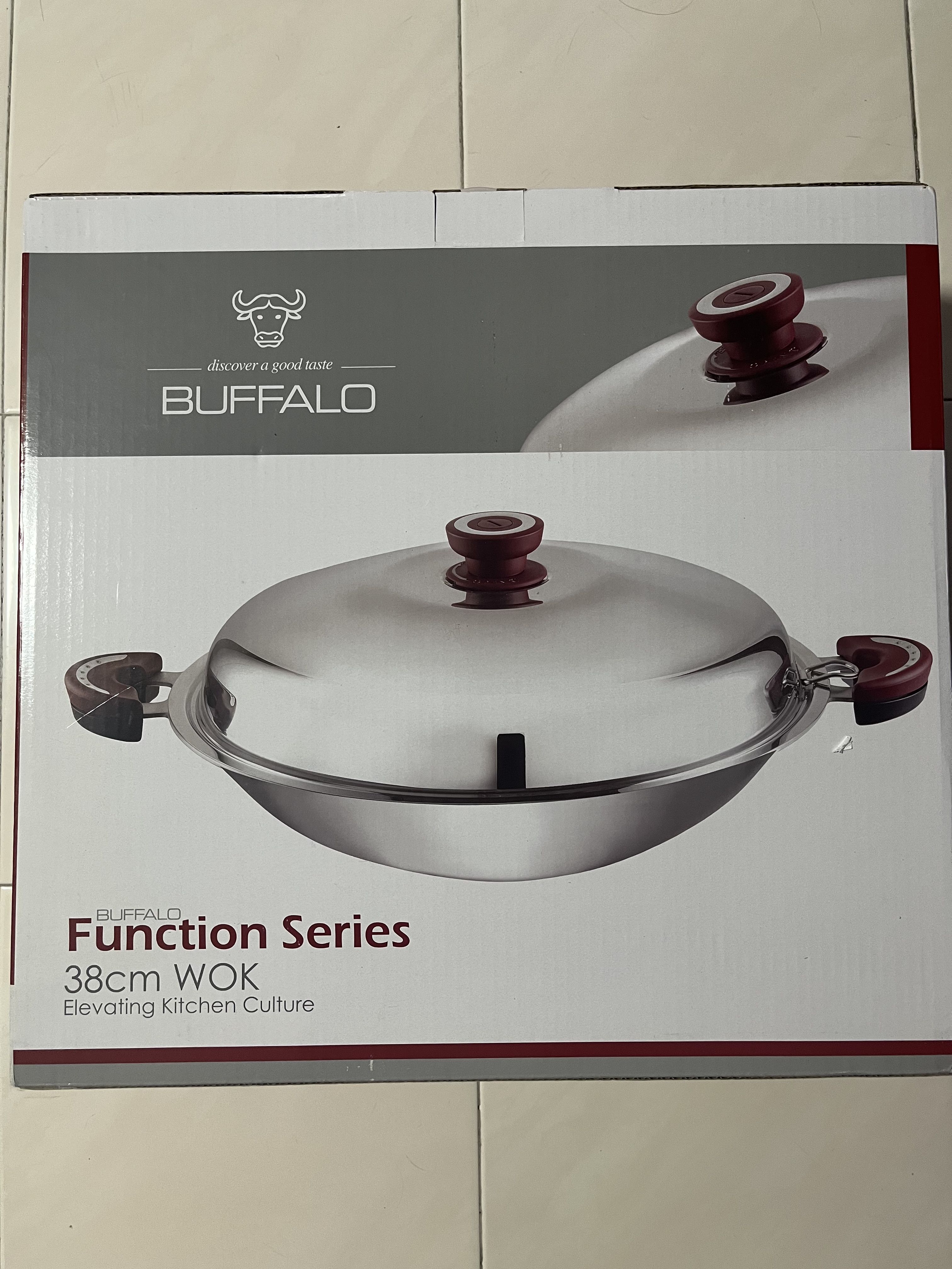 BUFFALO stainless steel 38cm wok, Furniture & Home Living, Kitchenware ...