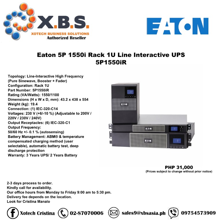 Eaton 5P 1550i Rack 1U Line Interactive UPS 5P1550iR, Computers & Tech ...