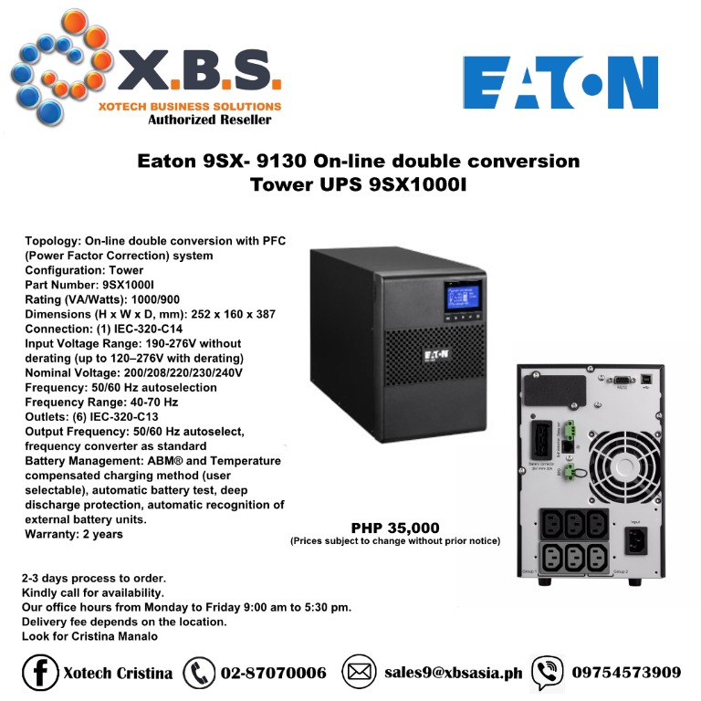 Eaton 9SX- 9130 On-line double conversion Tower UPS 9SX1000I, Computers ...