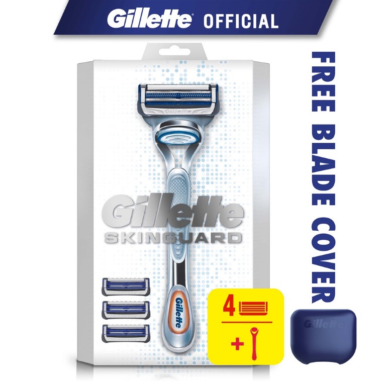 Gillette SkinGuard Starter Pack 1 Handle + 4 Blades + FREE Hygiene Cap ...