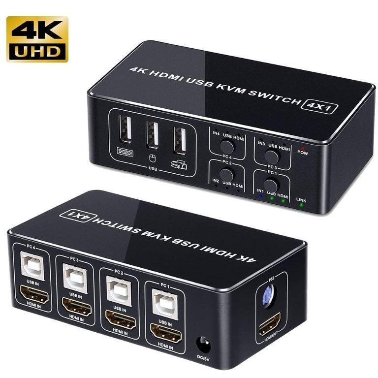 H2177 Ruzlog 4K HDMI KVM Switch 4x1 Selector 4 in 1 Out USB 2.0 HDMI ...