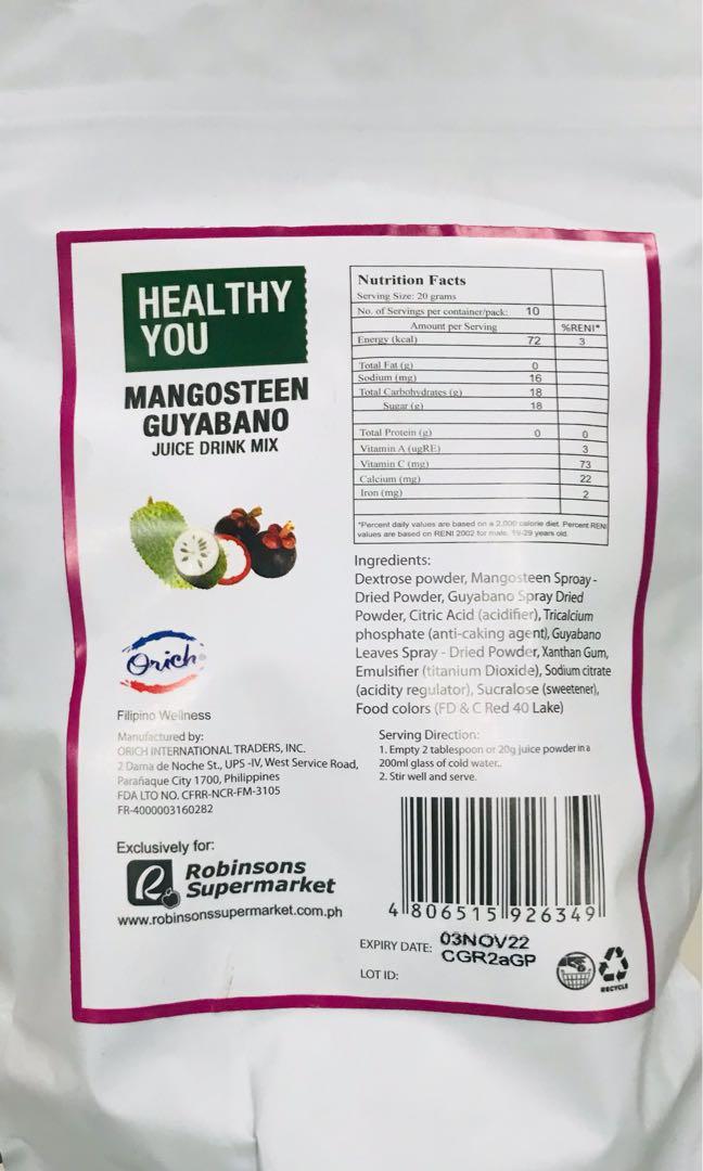 Healthy You Mangosteen Guyabano Juice Drink Mix 200g, Food & Drinks, Beverages on Carousell