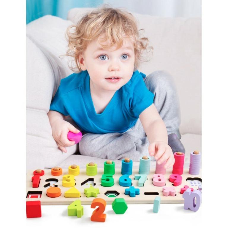 Kids Early Learning Wooden Number Toy for Counting Stacking Shape Math ...