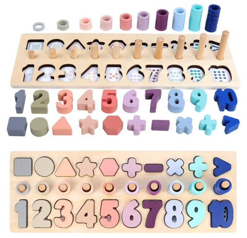 Kids Early Learning Wooden Number Toy for Counting Stacking Shape Math ...