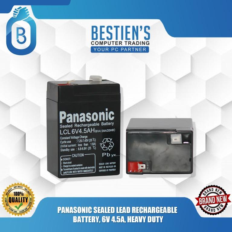 PANASONIC SEALED LEAD RECHARGEABLE BATTERY, 6V 4.5A, HEAVY DUTY, Mobile ...