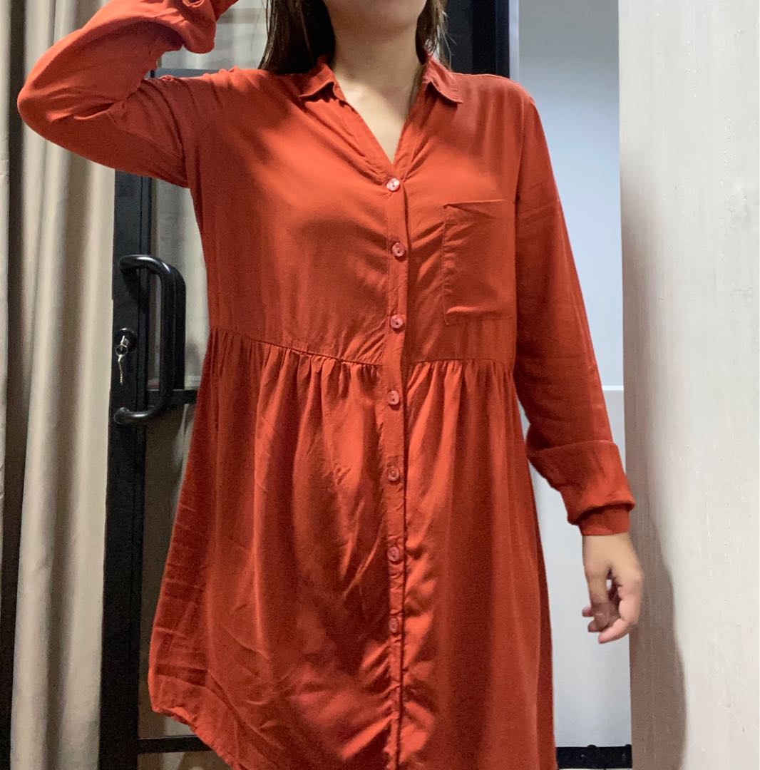 Rust Polo Dress Terranova Oversized, Women's Fashion, Dresses & Sets ...