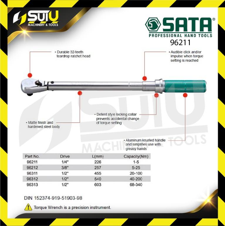 SATA 96211 1/4" 1PCS Dr A-Series Mechanical Torque Wrench 1-5NM ...