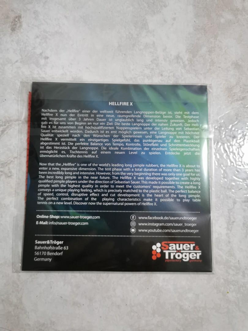 Table tennis. Sauer&Troger Hellfire X long pips (OX) Red, Sports Equipment, Sports & Games ...
