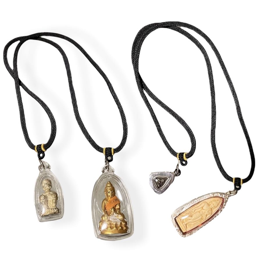 Thai Amulet Takrut 4mm Rope Necklace Chain for wearing 2 Amulets Front ...