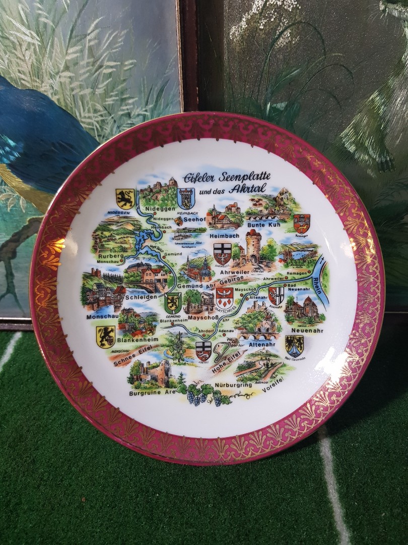Vintage German map deco plate ready to hang wall plates gold designs 7. ...