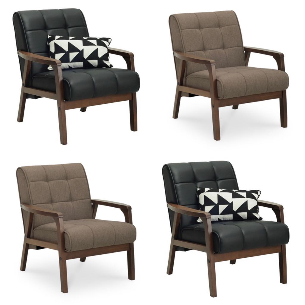 (Buy 1 get 1 free) Armchairs in black faux leather and chestnut fabric ...