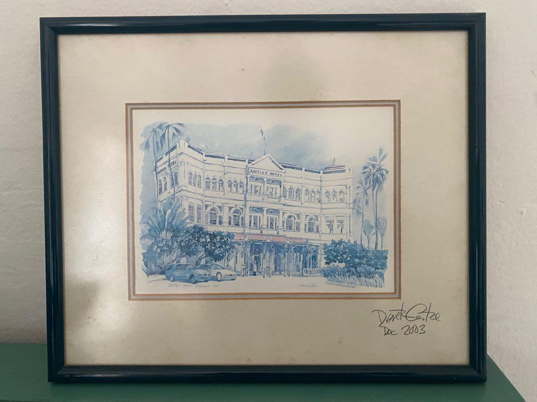 Derek Corke Watercolour Raffles Hotel (2003), Furniture & Home Living ...