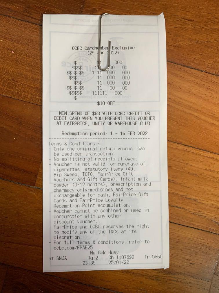 NTUC $10 Rebate Voucher, Tickets & Vouchers, Vouchers on Carousell