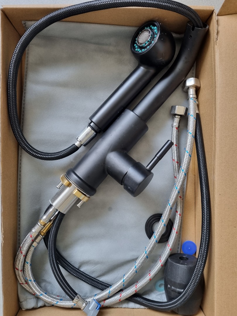 Retractable black kitchen tap, Furniture & Home Living, Bathroom ...