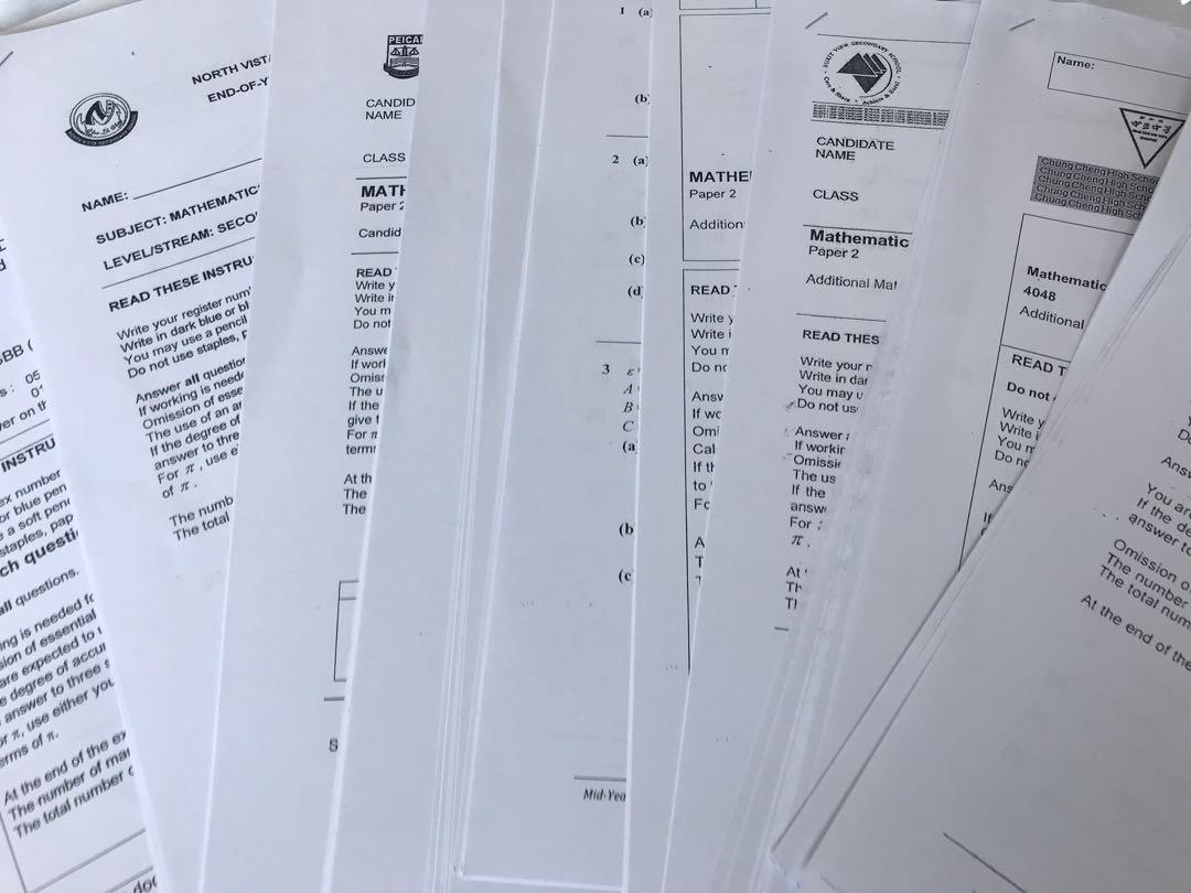 Secondary 2 Sec 2 Math Mathematics 2017 and 2018 MYE Mid Year Exam EOY ...