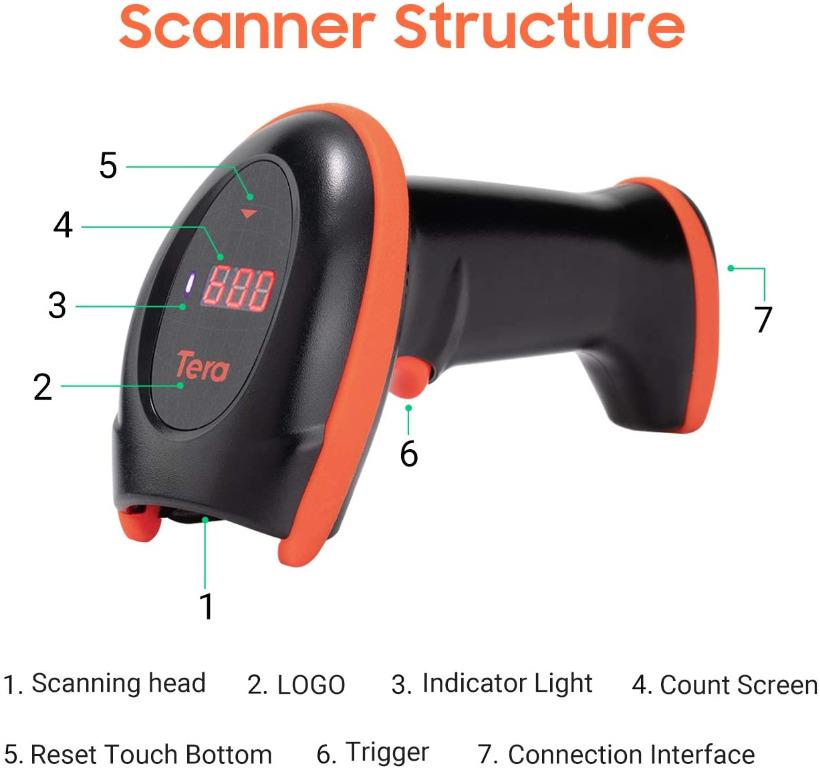 Tera Pro Series Wireless 1D 2D QR Barcode Scanner with Cradle Display ...