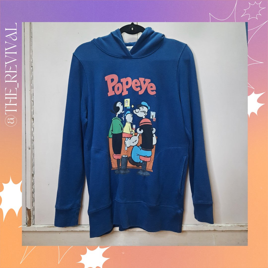 Uniqlo x Popeye The Sailorman Blue Pullover Hoodie, Women's Fashion ...
